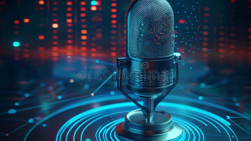 Vintage Microphone Displayed on a Futuristic Soundstage with Dynamic ...