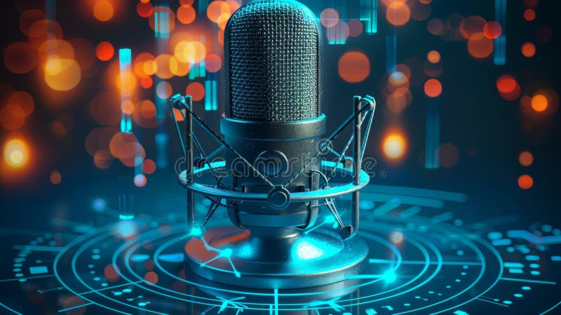 Vintage Microphone Displayed on a Futuristic Soundstage with Dynamic ...