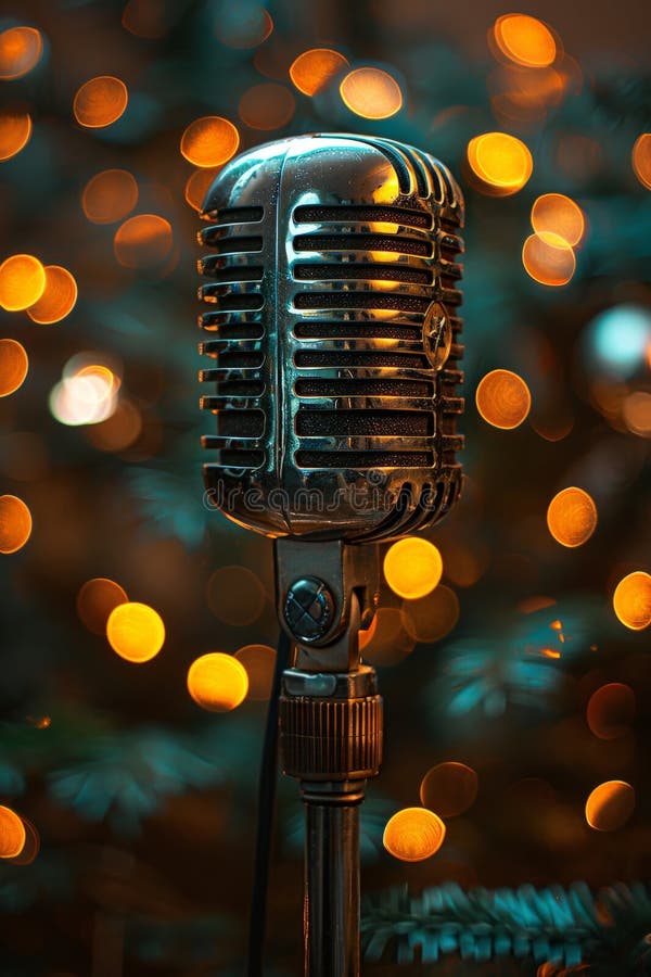Vintage Microphone in Front of Christmas Tree Stock Illustration ...