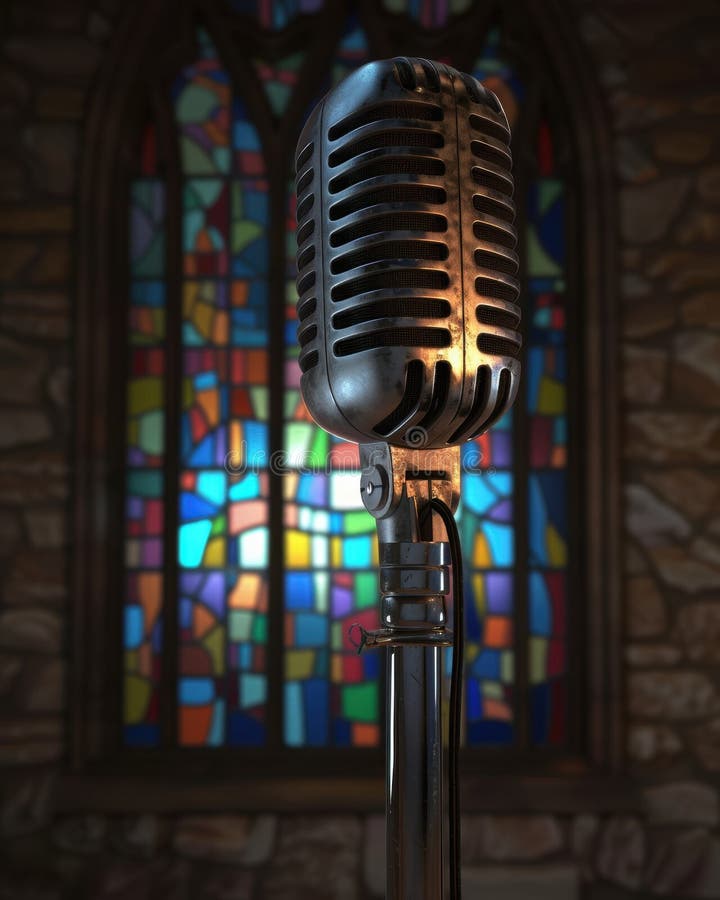 Vintage Microphone in Front of Stained Glass Window Stock Illustration ...