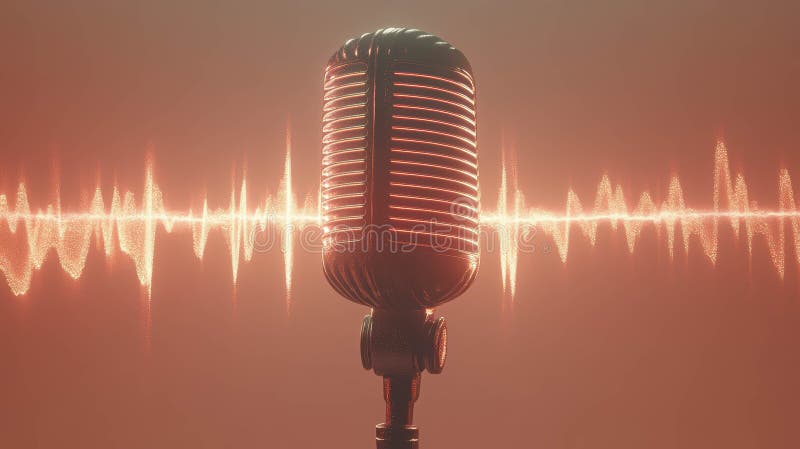 Vintage Microphone with Glowing LED Details and Dynamic Soundwave ...