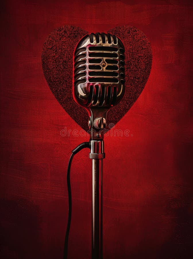 Vintage Microphone with Heart-Shaped Background Stock Illustration ...