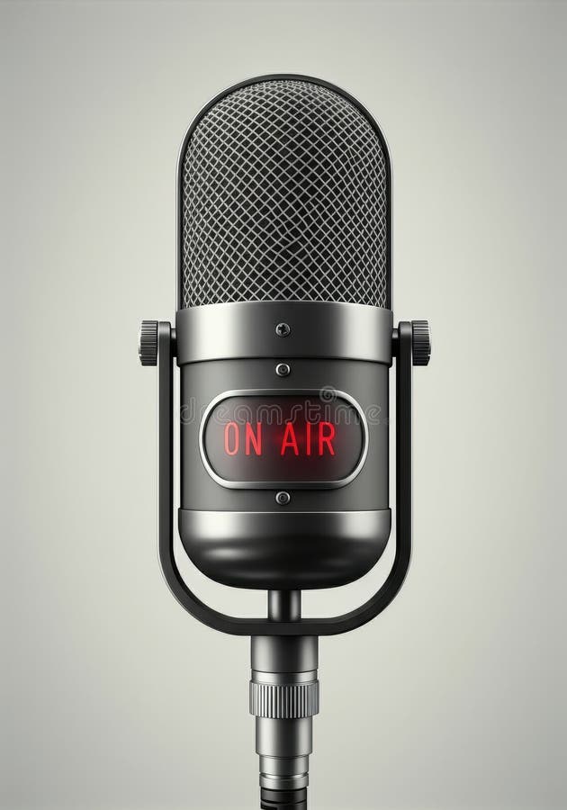 Vintage Microphone with an Illuminated on AIR Sign, Perfect for ...