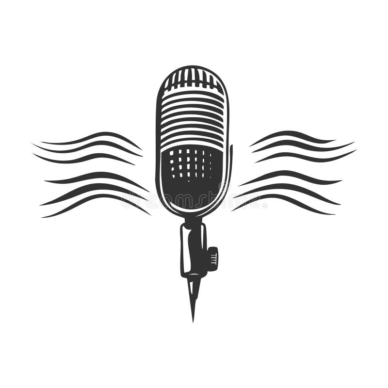 Vintage Microphone Illustration with Sound Waves on White Background ...