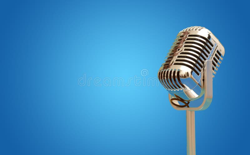 Vintage Microphone Isolated on Blue Banner with Copy Space Stock Photo ...