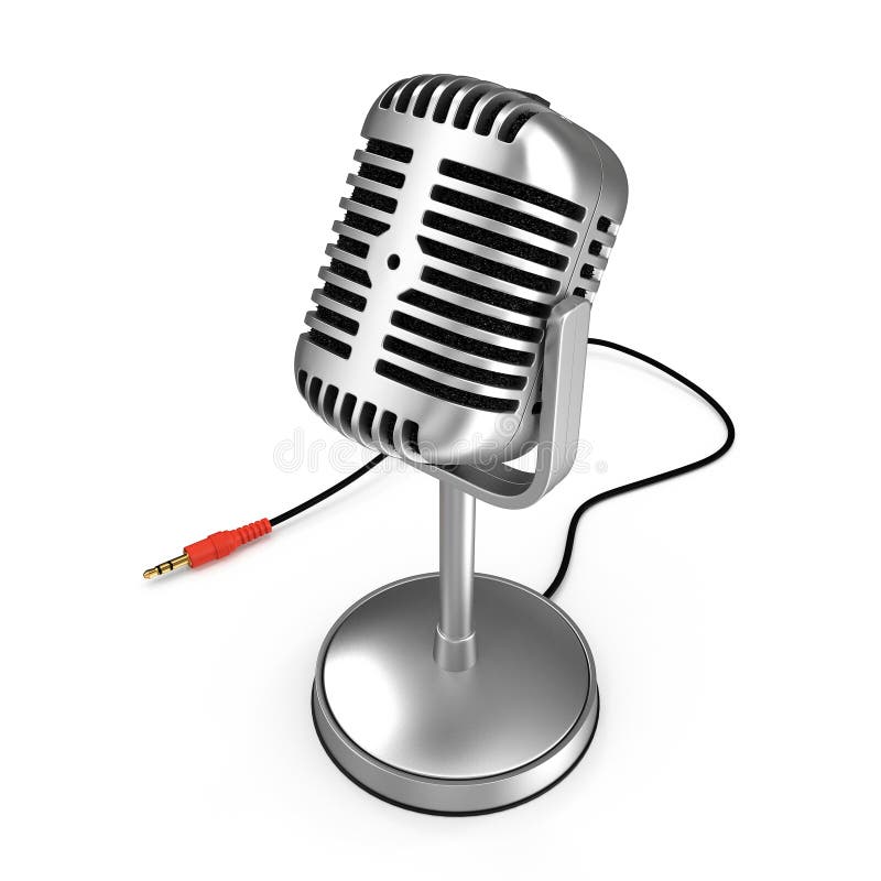 Vintage Microphone Isolated on White. Side View. 3D Illustration Stock ...