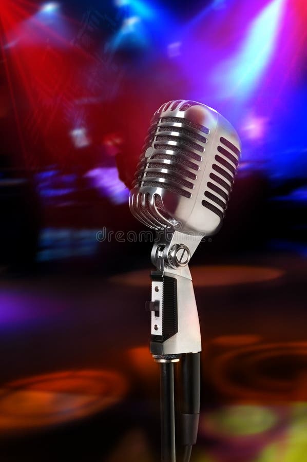 Vintage microphone on blue stock photo. Image of radio - 4641868