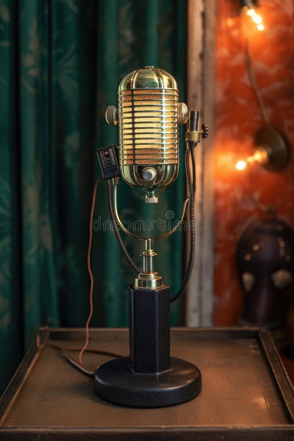 Vintage Microphone with Modern Podcast Setup Stock Illustration ...