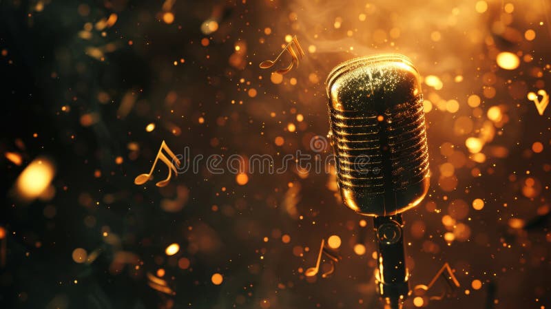 Vintage Microphone with Musical Notes Bokeh Stock Image - Image of song ...