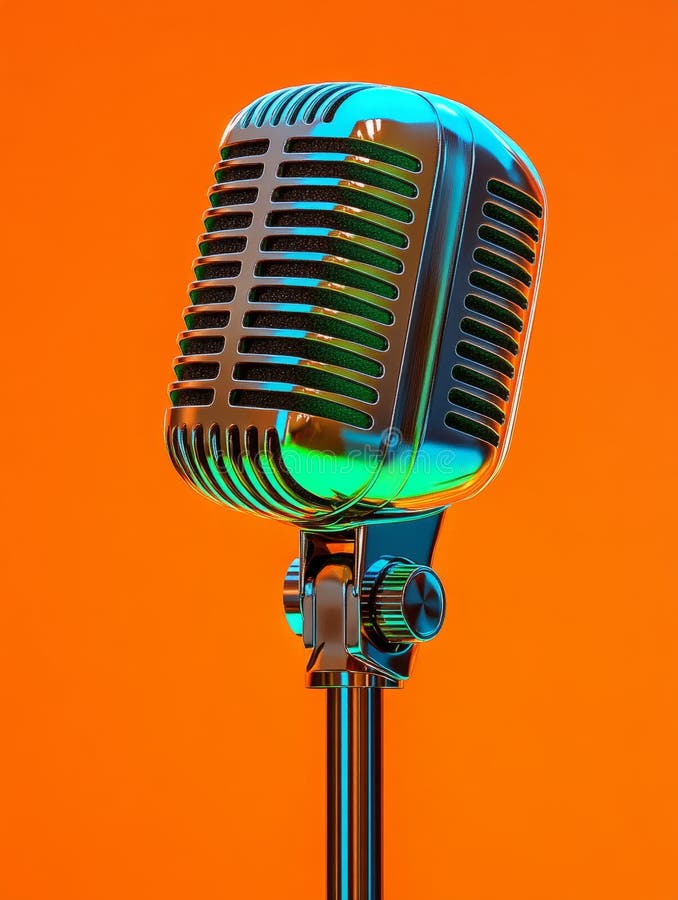 A Vintage Microphone on an Orange Background. Stock Photo - Image of ...