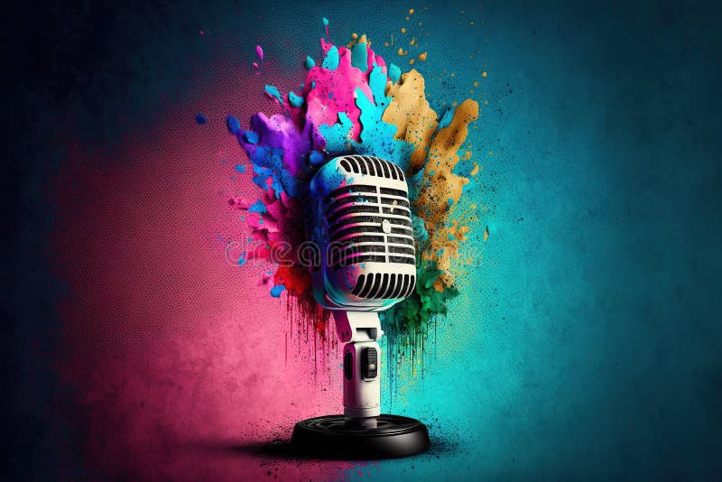 Vintage Microphone Over Abstract Splash Explosion of Paint Background ...