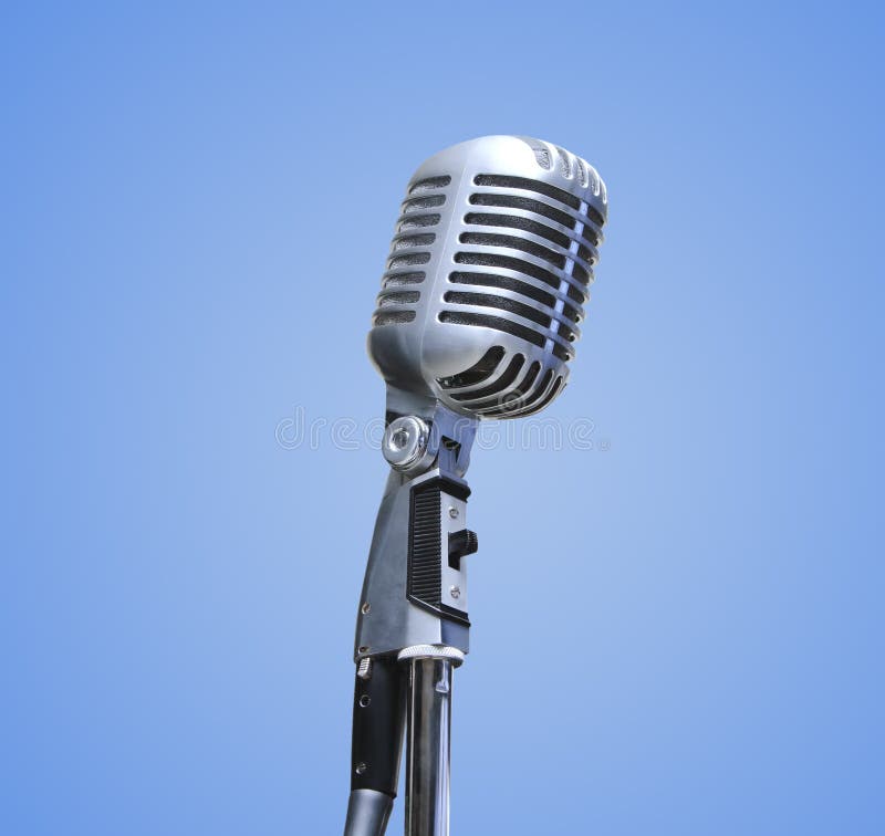 Vintage Microphone Over Blue Background Stock Photo - Image of rock ...
