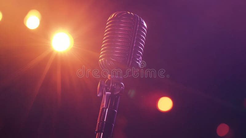 Vintage Microphone Performing Live Under Stage Lights Stock Image ...