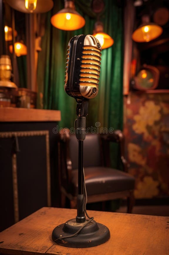Vintage Microphone with a Podcast Script on a Stand Stock Illustration ...