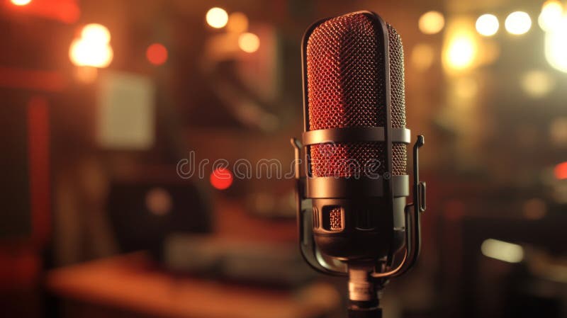 Vintage Microphone in Recording Studio with Warm Lighting Stock ...