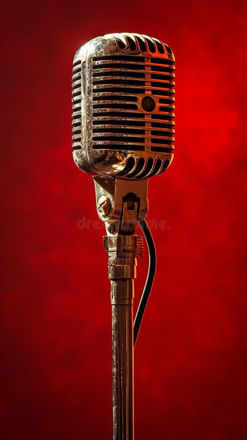 Vintage Microphone on Red Background Stock Photo - Image of traditional ...