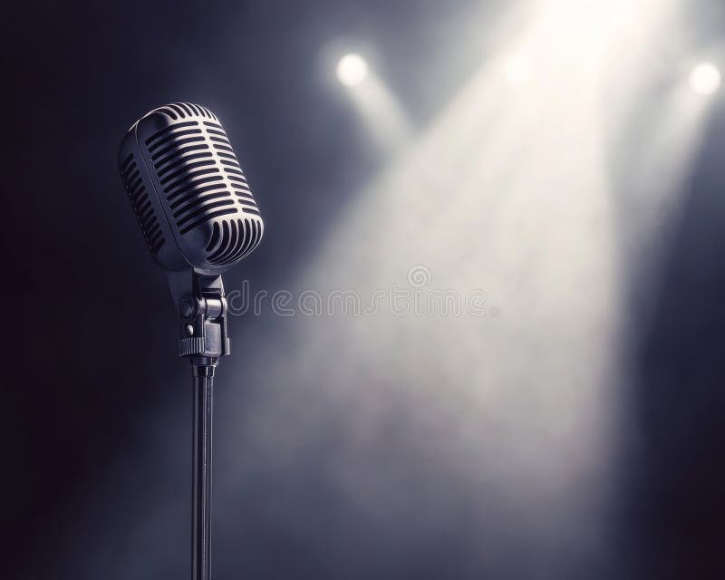 A Vintage Microphone Sits on Stage with Bright Spotlights Shining ...