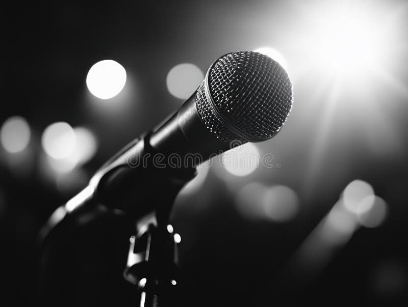 Vintage Microphone on Stage Stock Photo - Image of blurred, focus ...