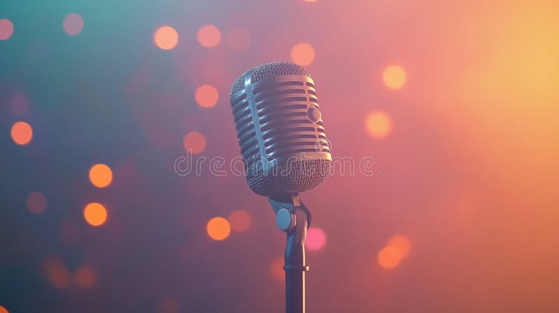 Vintage Microphone on Stage with Bokeh Lighting Effect Stock Image ...