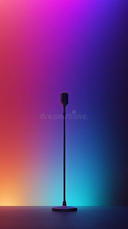Vintage Microphone on Stage with Colorful Backdrop Awaiting Singer ...