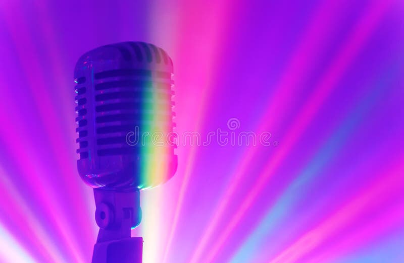 Vintage Microphone with Stage Disco Lights. Stock Image - Image of ...