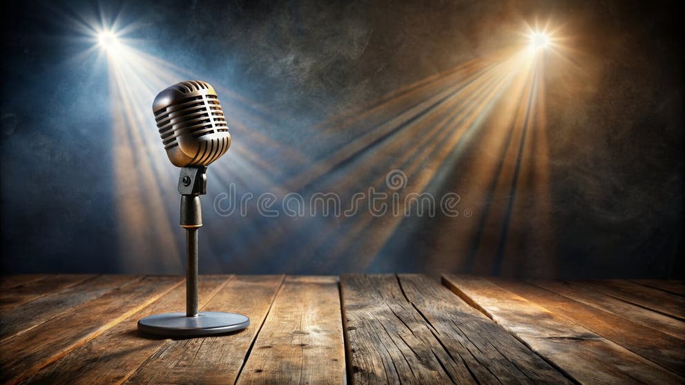 Vintage Microphone on Stage with Dramatic Lighting Effects Stock ...