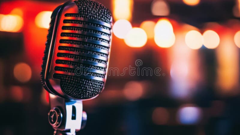 Vintage Microphone on Stage with Lights, Ready To Capture Sound, Music ...