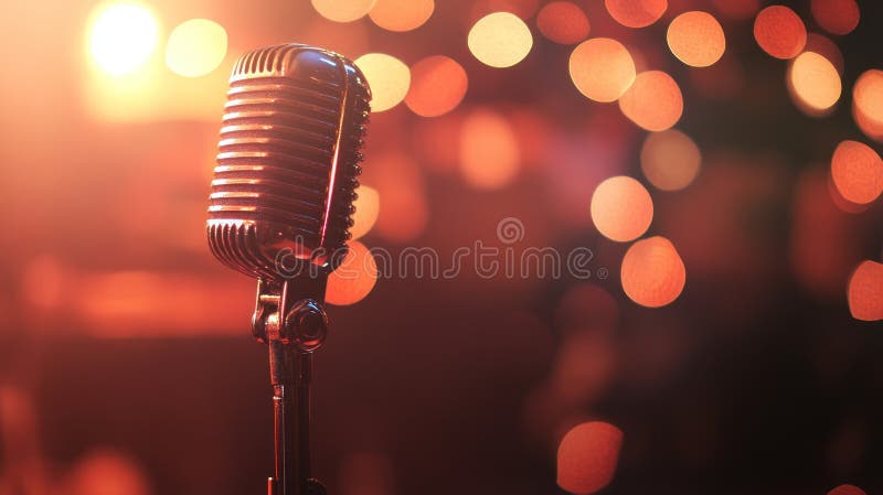 Vintage Microphone on Stage Stock Image - Image of entertainment, blur ...