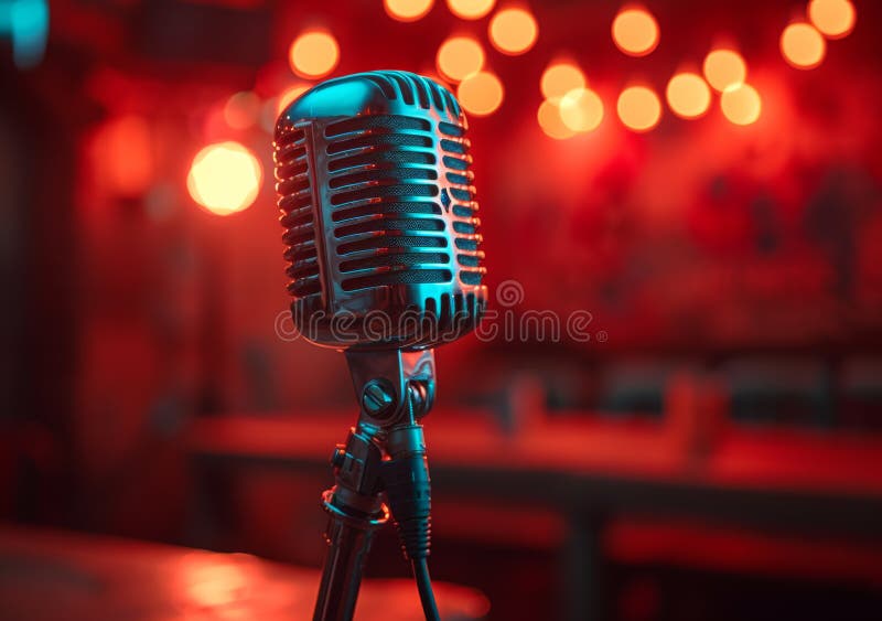 Vintage Microphone on Stage in the Night Club Stock Image - Image of ...