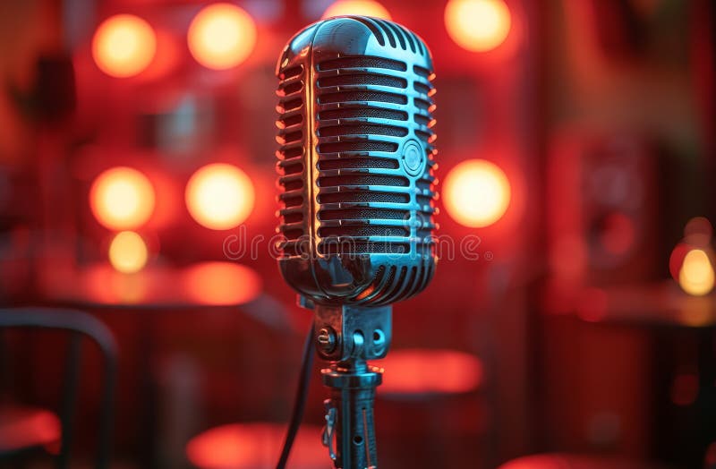 Vintage Microphone on Stage in the Night Club Stock Image - Image of ...