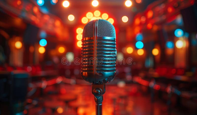Vintage Microphone on Stage in the Night Club Stock Image - Image of ...