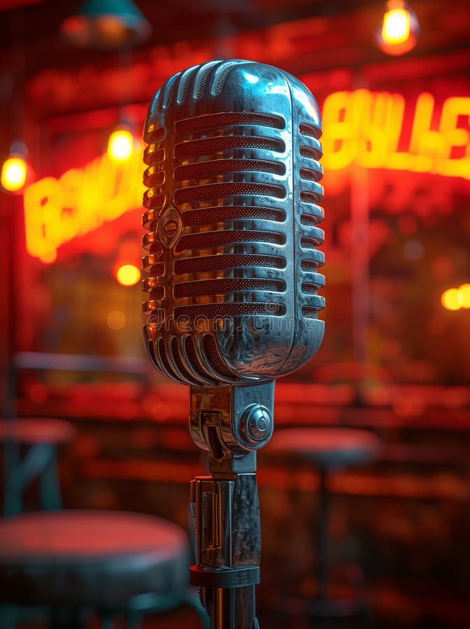 Vintage Microphone on Stage in the Spotlight Performance of the Musical ...