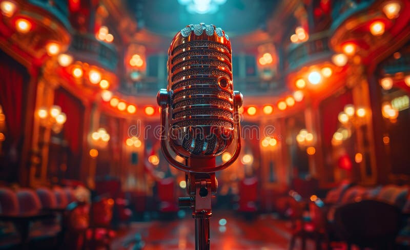 Vintage Microphone on Stage in the Spotlight Performance of the Musical ...