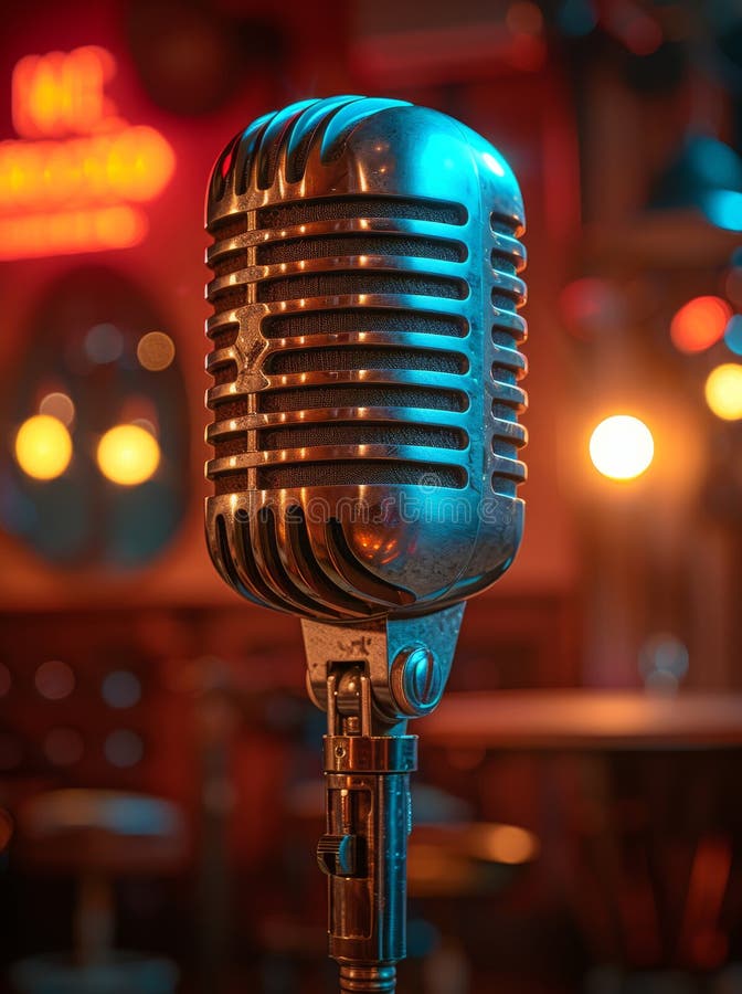 Vintage Microphone on Stage in the Spotlight Performance of the Musical ...