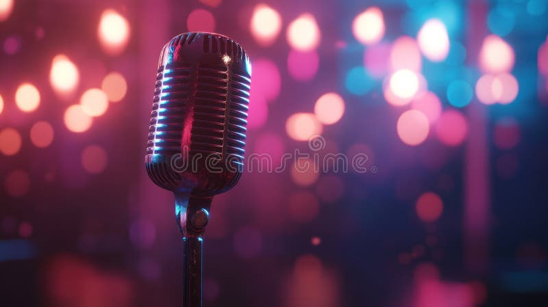 Vintage Microphone on Stage Stock Image - Image of musician, bright ...