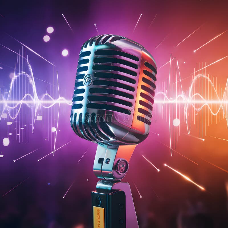 Vintage Microphone on Stand with Metallic Finish, in Colorful Light ...