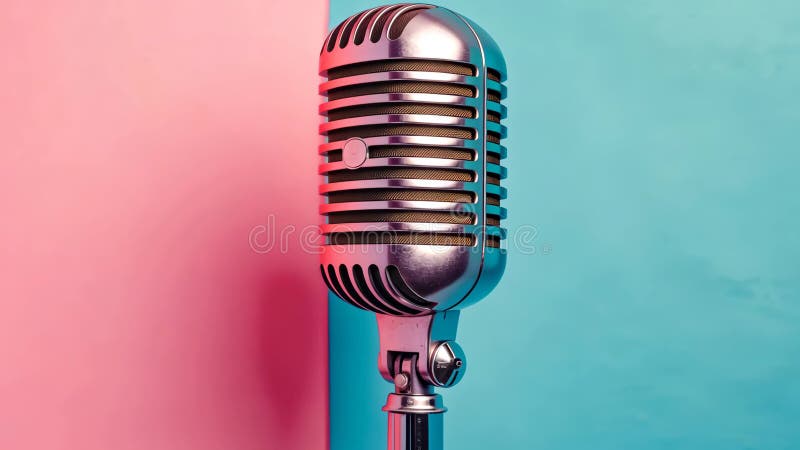 Vintage Microphone Standing on Colorful Background Stock Footage ...