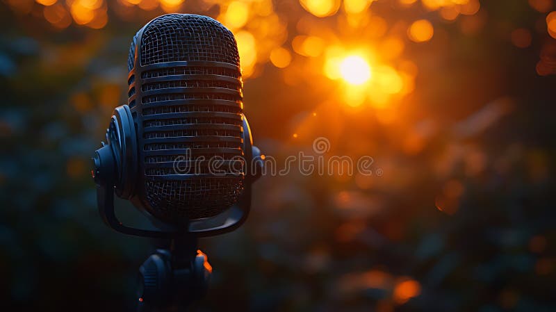 Vintage Microphone at Sunset Stock Illustration - Illustration of stage ...