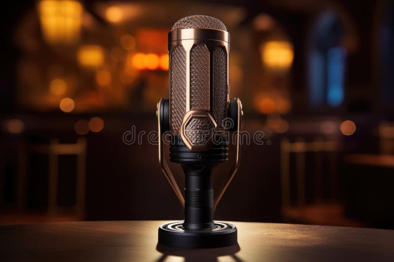 Vintage Microphone on the Table in Front of a Glowing Background, Mini ...