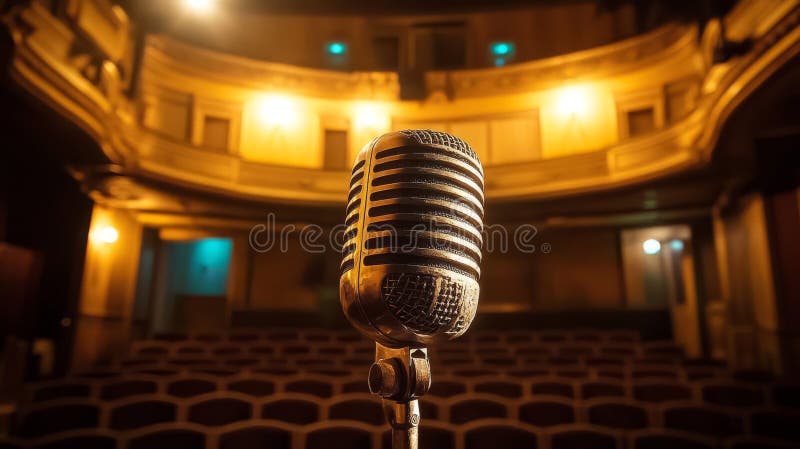 Vintage Microphone on Theater Stage Stock Illustration - Illustration ...