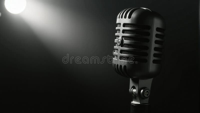 Vintage Microphone Under Spotlight, Dark Background Stock Photo - Image ...