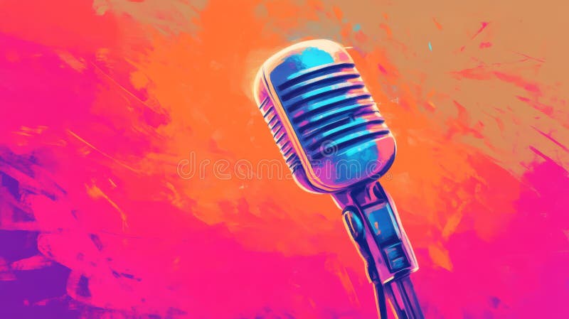 Vintage Microphone with Vibrant Colors on Abstract Background, Artistic ...