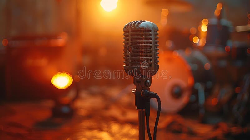 Vintage Microphone in Warm Lighting - Generative Ai Stock Illustration ...