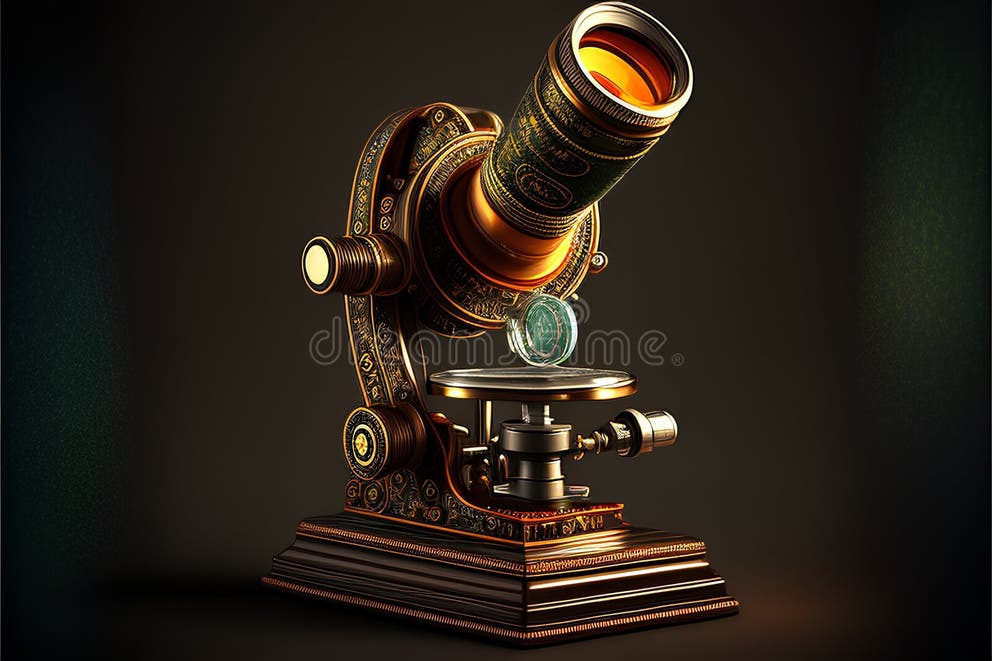 Vintage Microscope on a Dark Background. 3d Illustration. Vintage Style ...