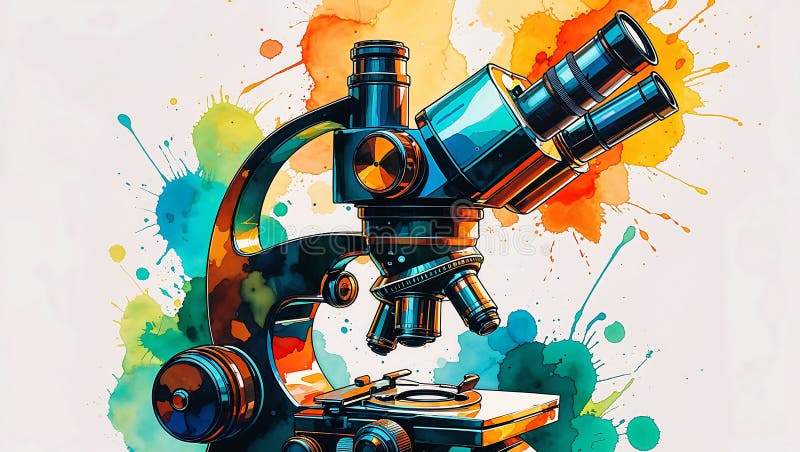 Vintage Microscope in Dreamy Watercolor with Bold Brushstrokes and ...