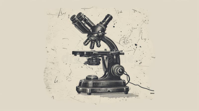 Vintage Microscope with Scientific Sketch Elements Stock Photo - Image ...