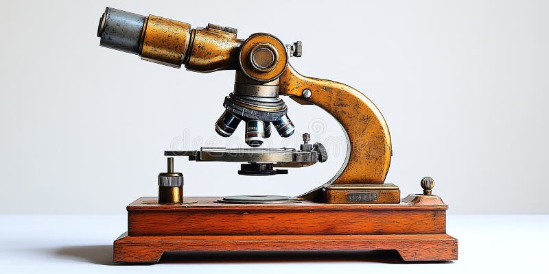 Vintage Microscope on a Wooden Base Showcasing Classic Design and ...