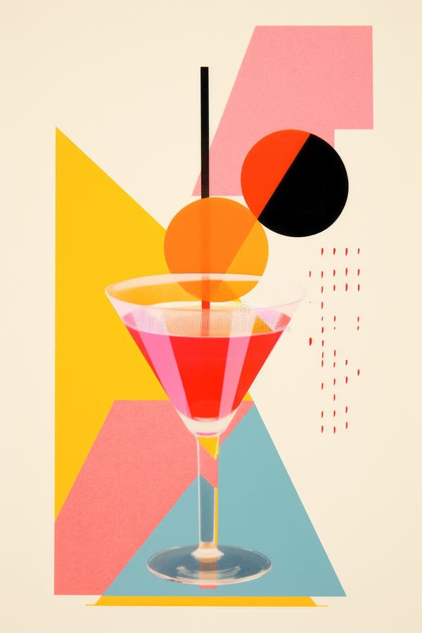 Vintage Mid Century Abstract Style Cocktail Drink Poster Stock Image ...