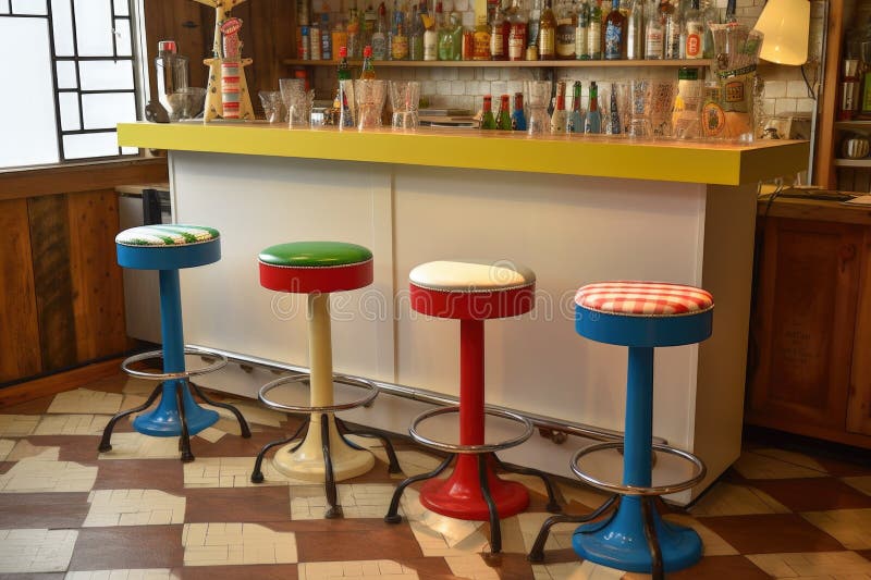 Vintage Milkshake Bar Counter with Retro Stools Stock Illustration ...