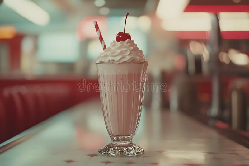 Vintage Milkshake in Retro Diner: Classic Cherry-topped Delight Stock ...